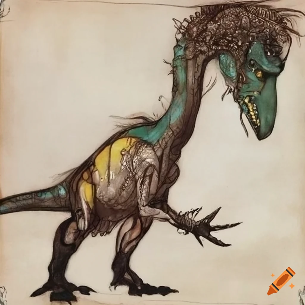 Dinosaur concept art in Final Fantasy style by Yoshitaka Amano on Craiyon