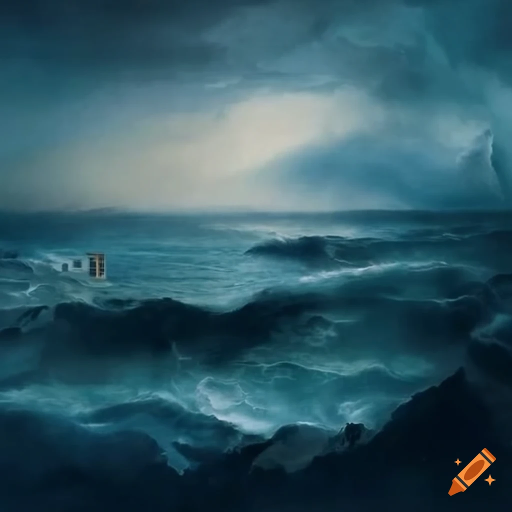 Dramatic storm at sea with a distant lighthouse on Craiyon