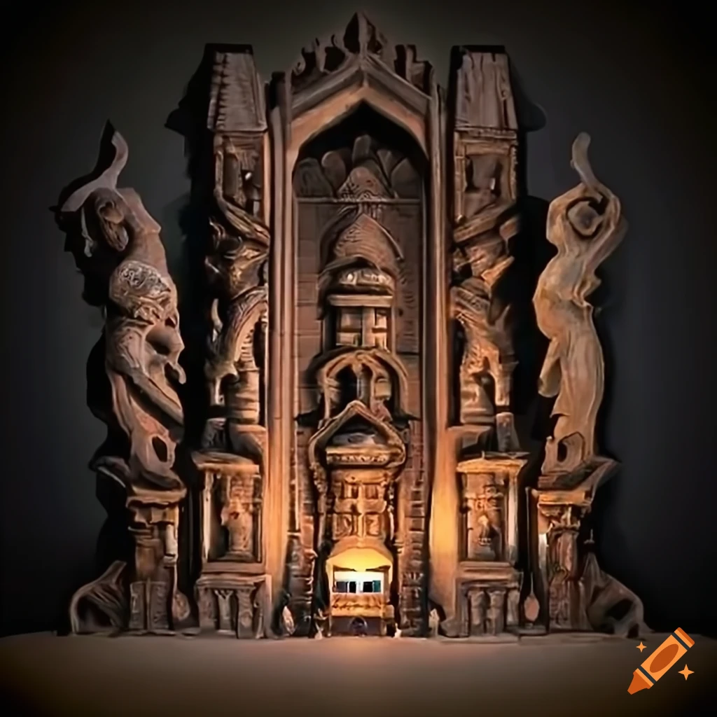 Detailed architectural stave carving artwork on Craiyon