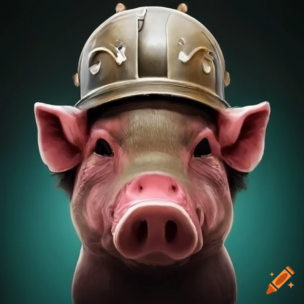 Pig wearing a helmet