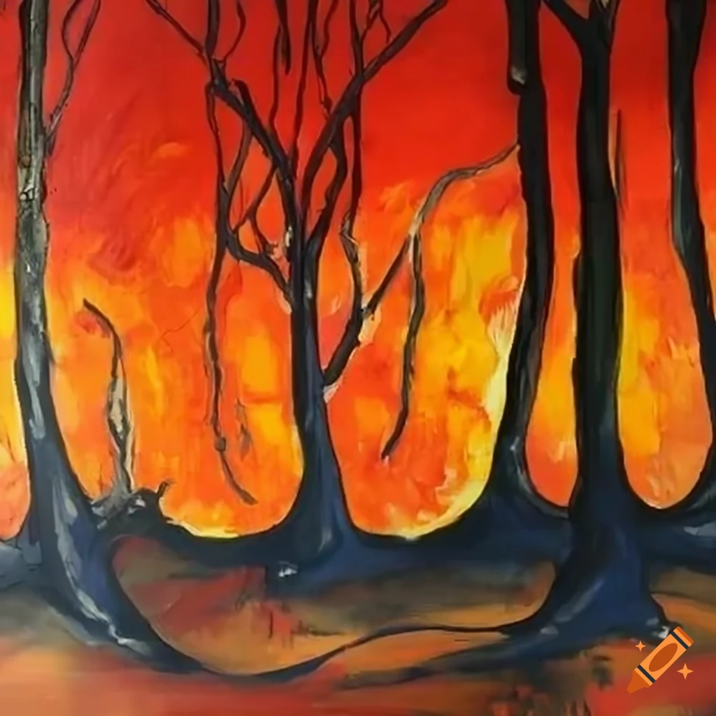 Cartoon depiction of a bushfire on Craiyon
