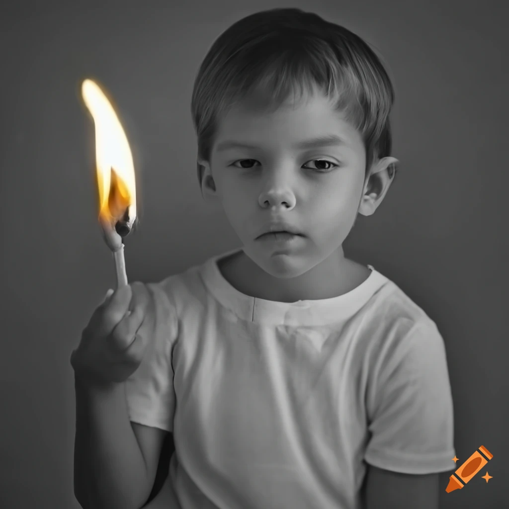 Artwork of a child holding a lit matchstick on Craiyon