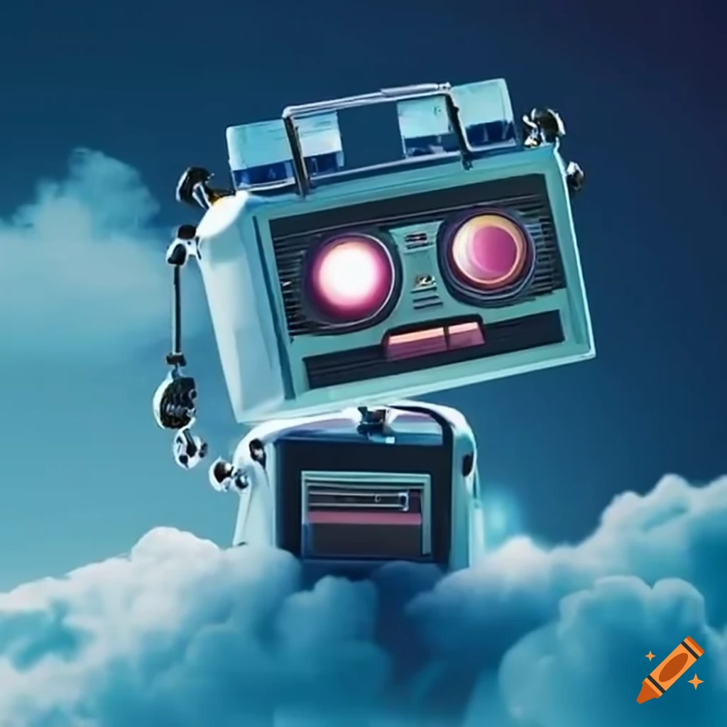 Artwork of a flying boombox robot