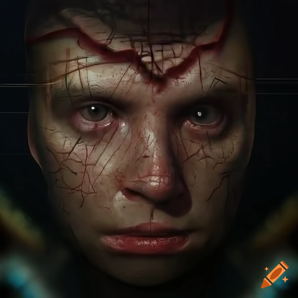 Uncanny valley genetic memory of a man's face with horror filter on Craiyon