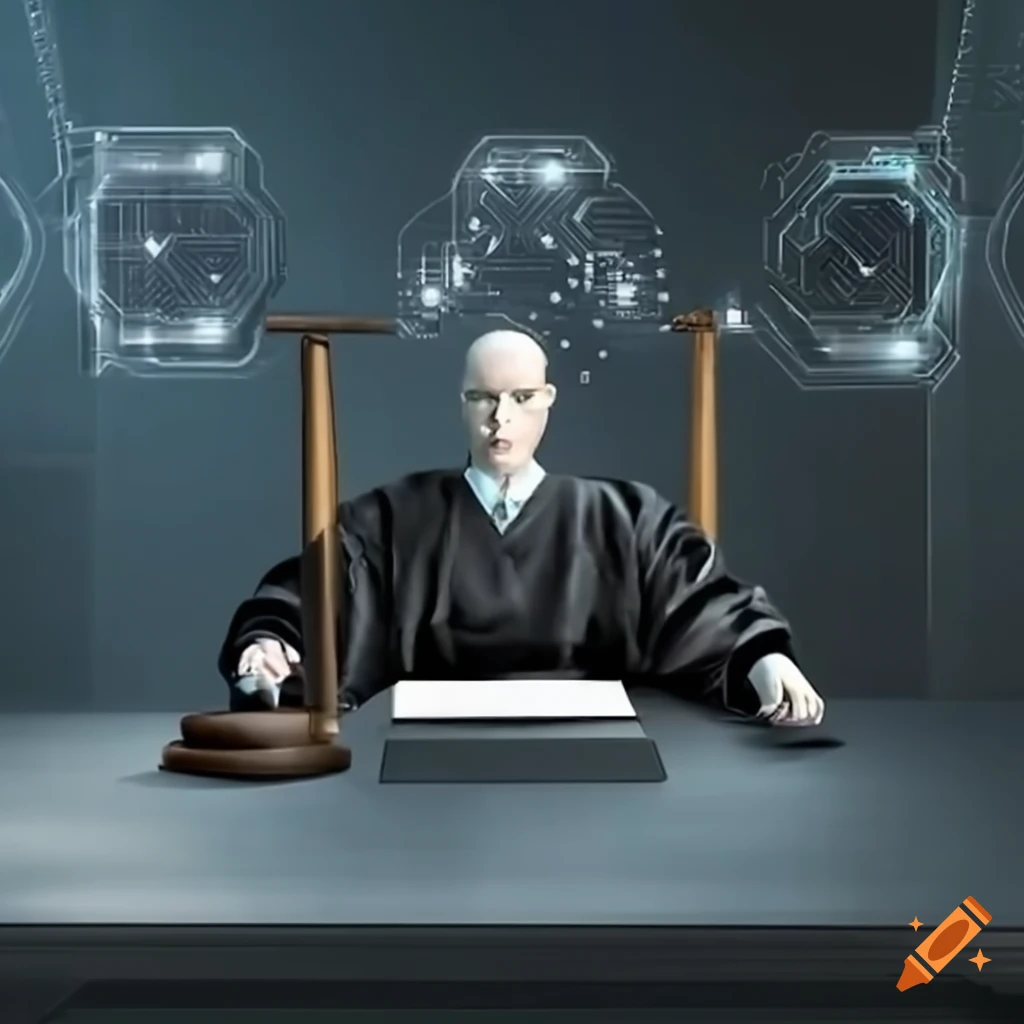 Futuristic courtroom with ai on trial on Craiyon