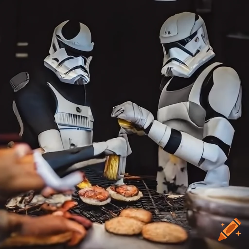 Clone troopers grilling burgers for orphans on Craiyon