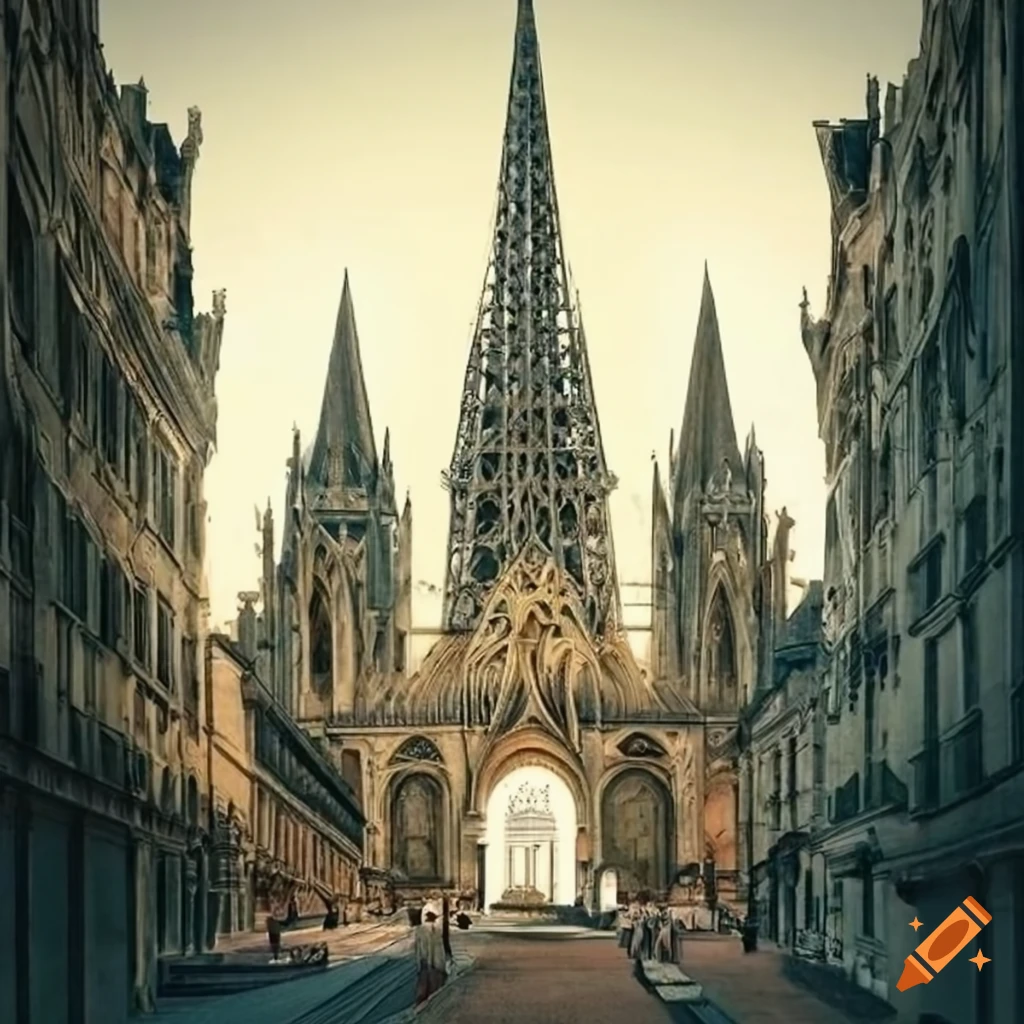 View of medieval paris with elven and nouvea architectural elements