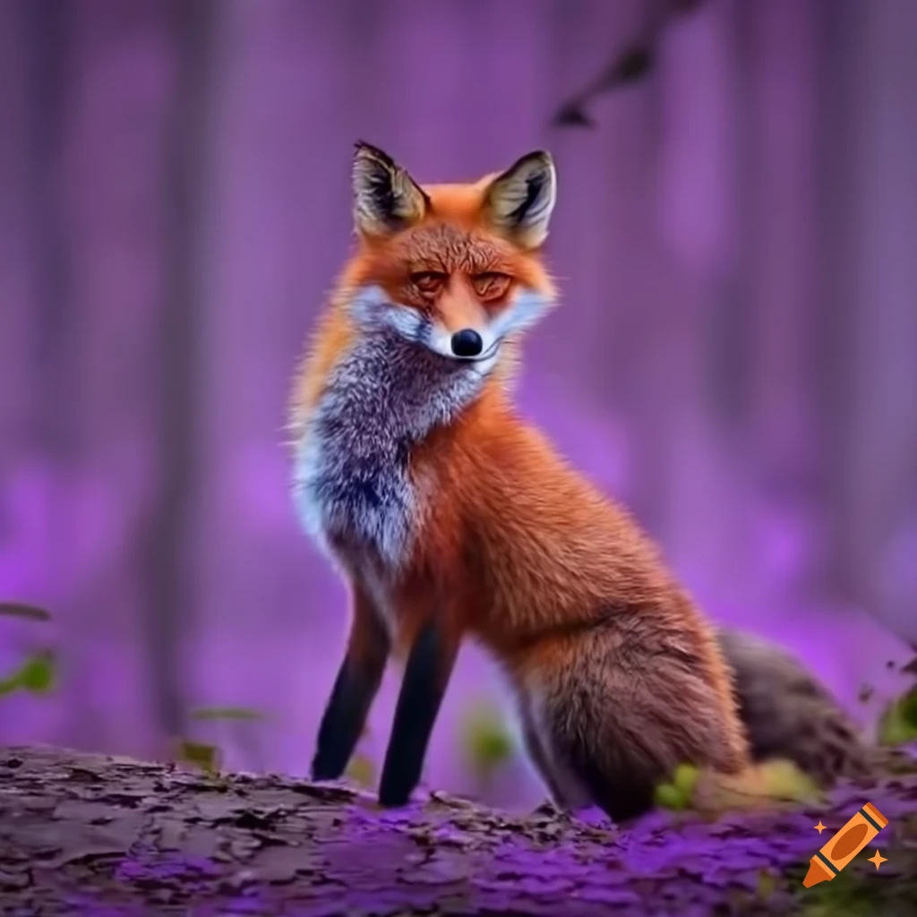 Japanese power symbol with a fox in a purple forest