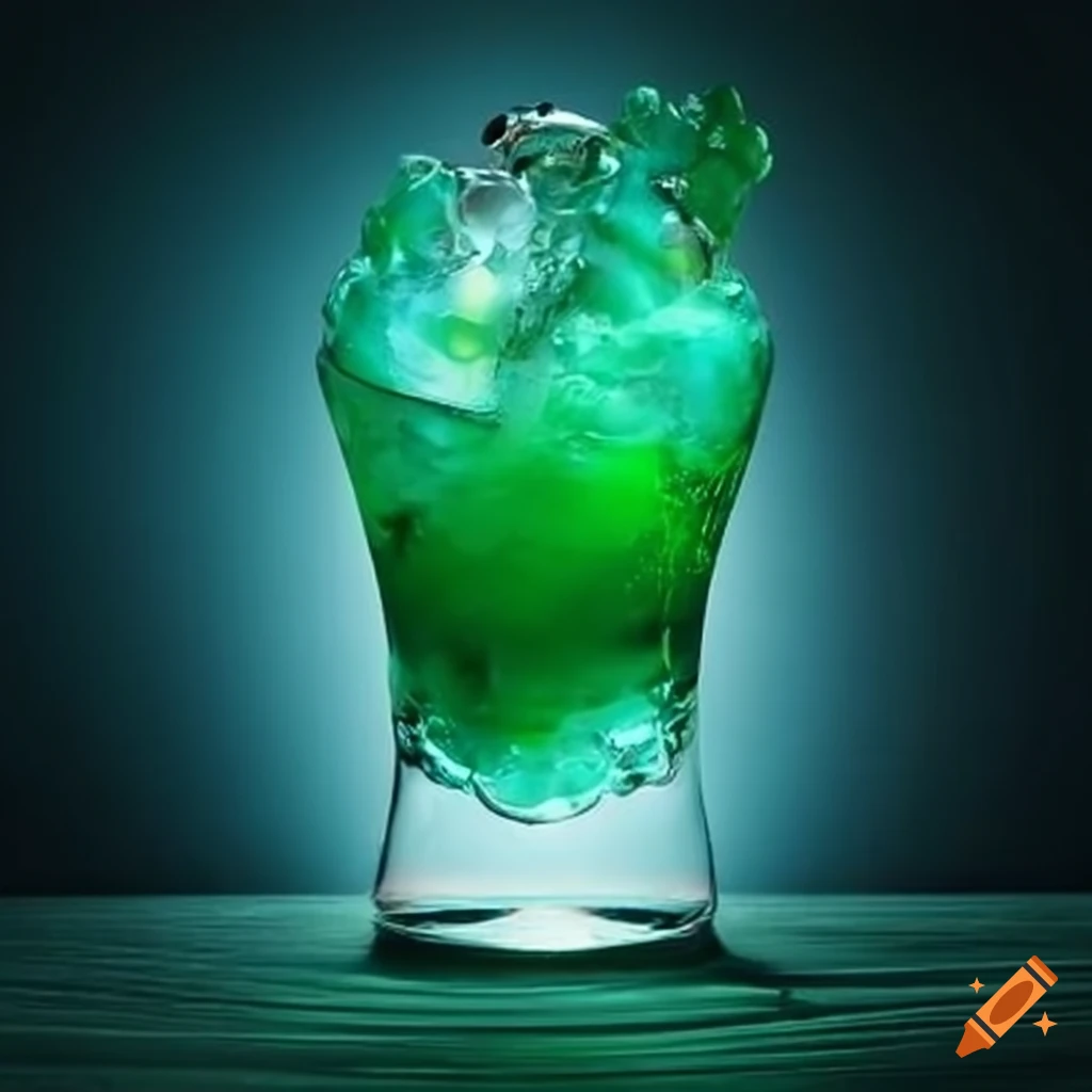 Exotic green drink in a unique glass on Craiyon