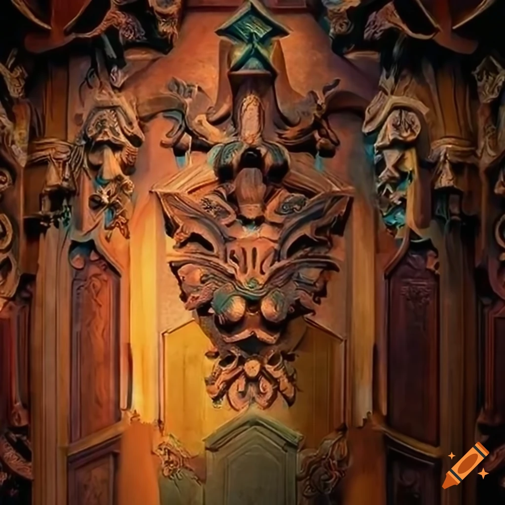 Detailed architectural carving in zelda game style