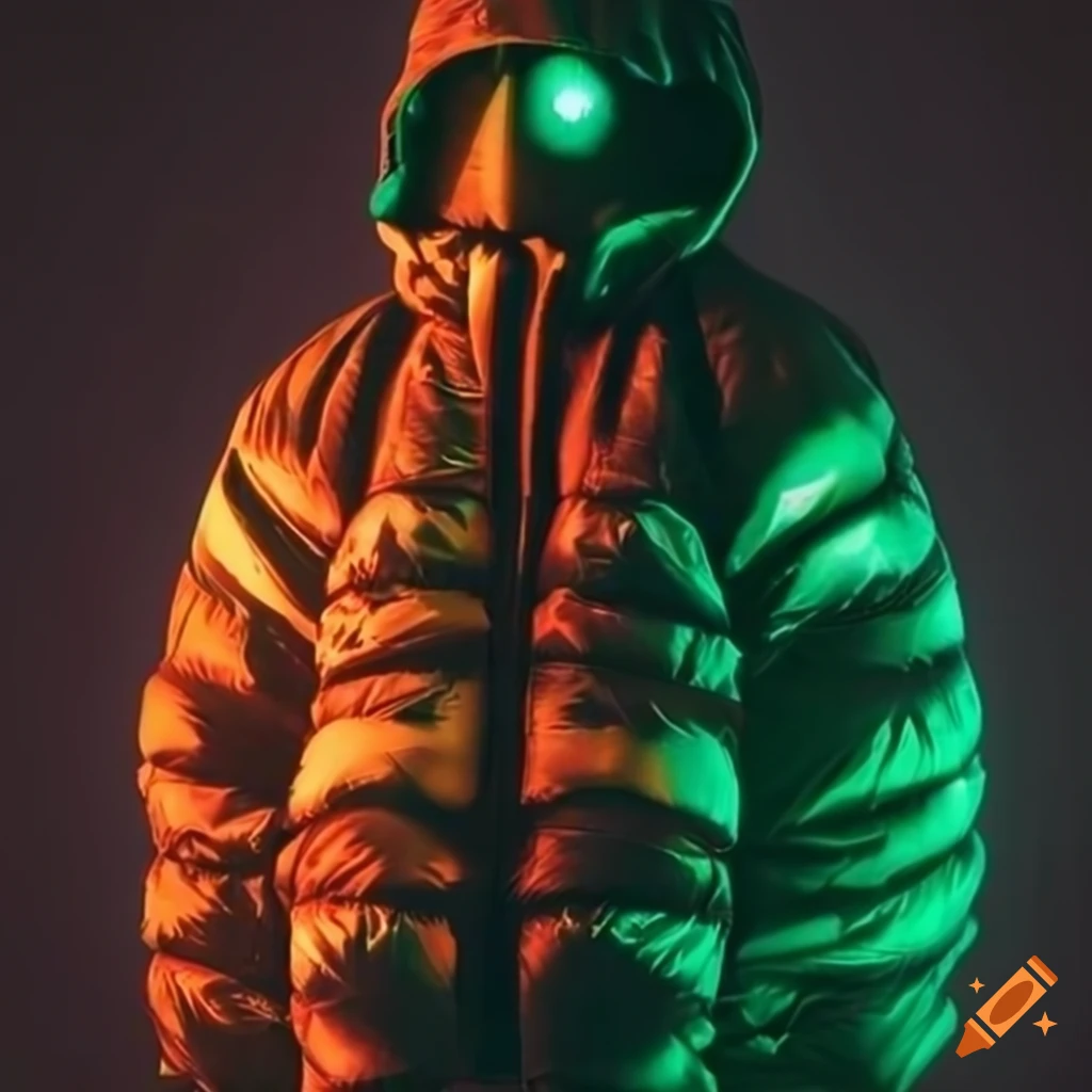 3d unisex puffer clothing design with a futuristic look with neon ...