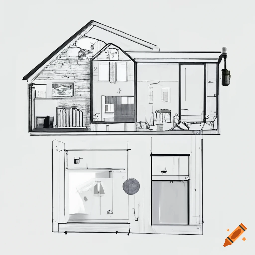 Blueprint of a compact and stylish tiny house on Craiyon