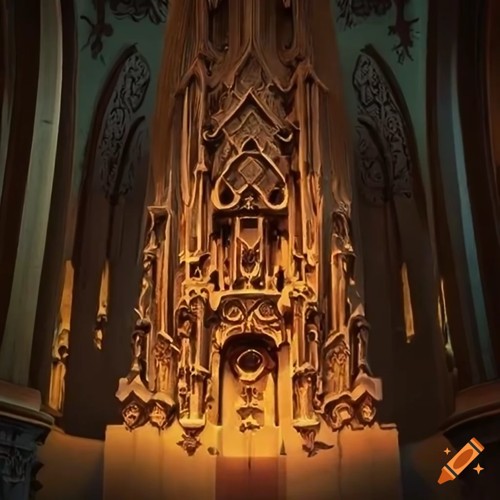 Carved zelda game motif in architectural style