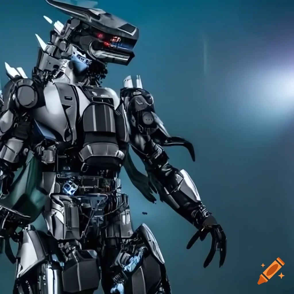 Humanoid robotic dragon in a suit on Craiyon