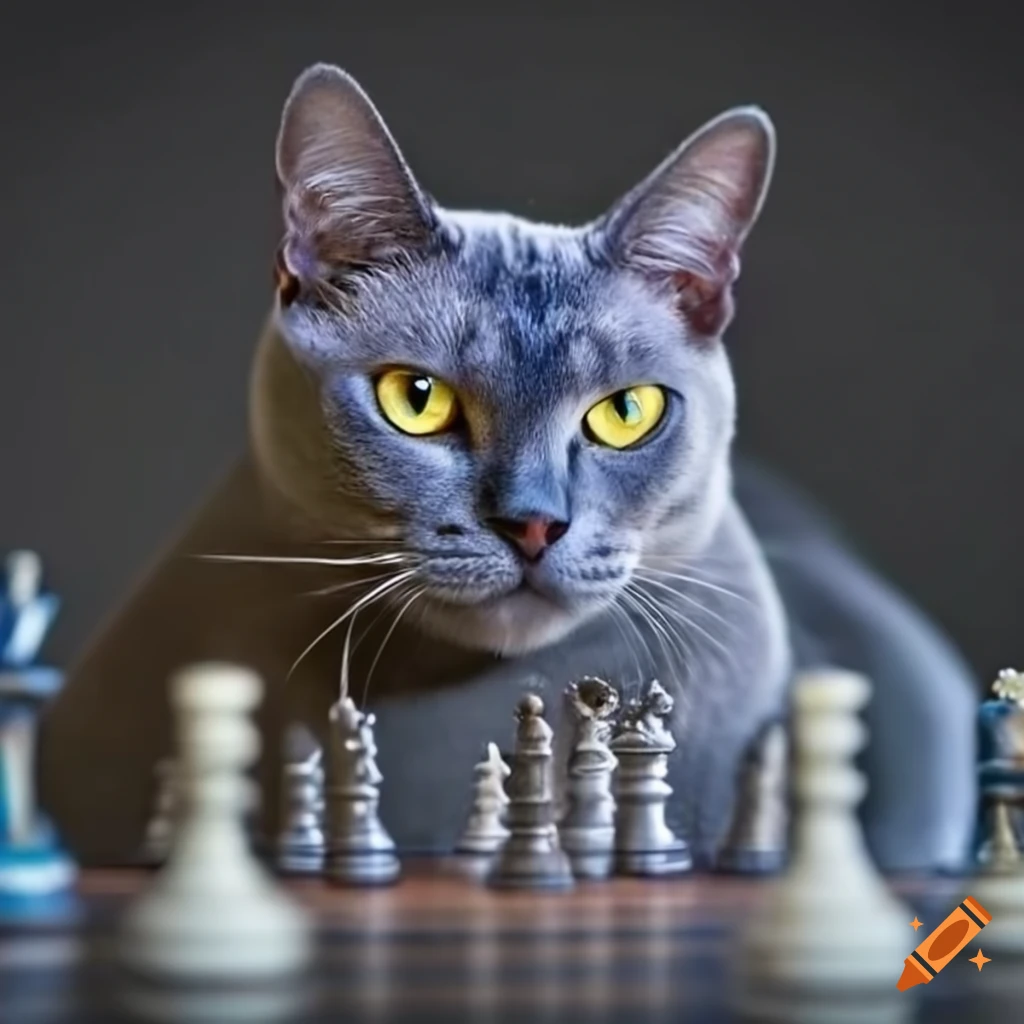 Two blue burmese cats playing chess on Craiyon