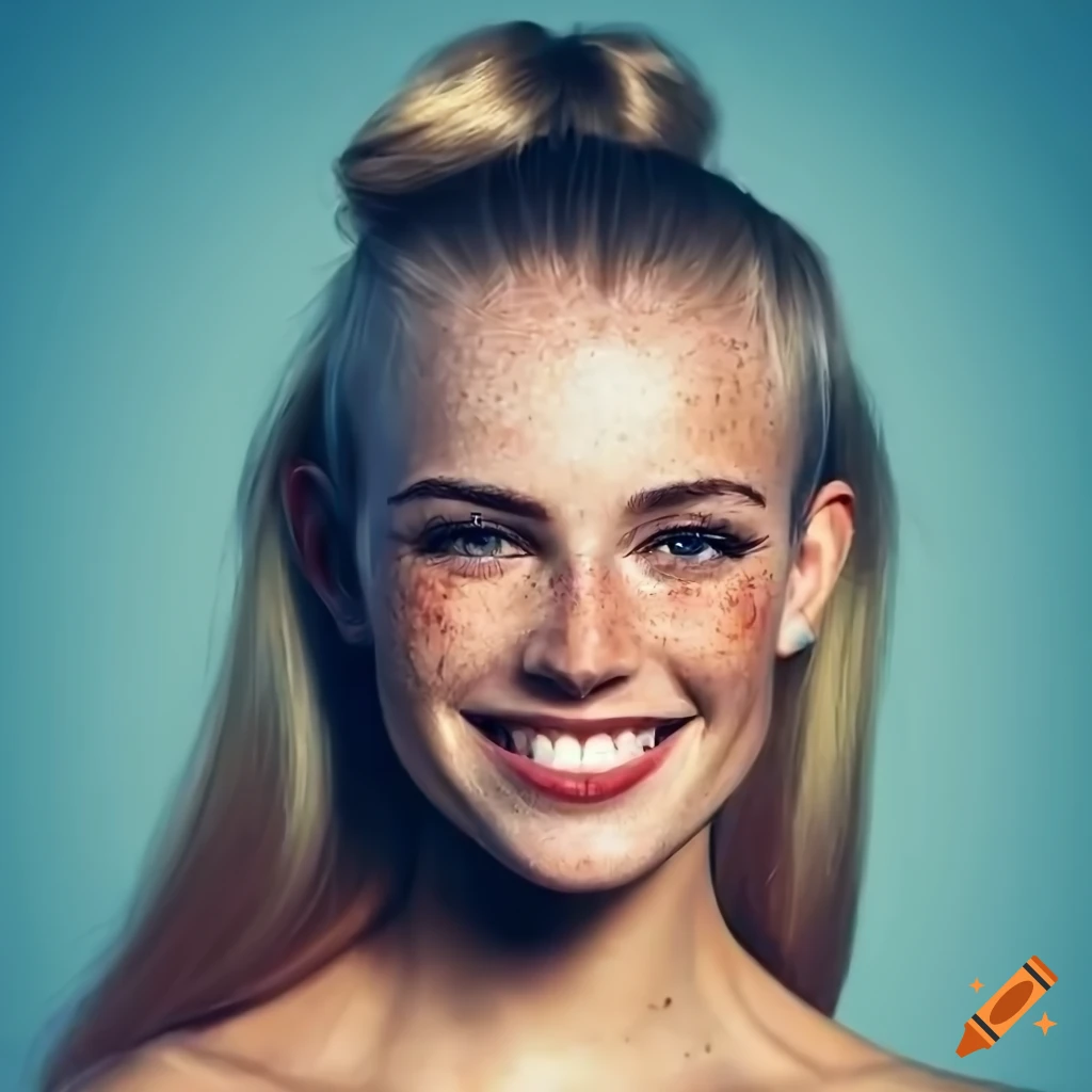 Portrait Of A Beautiful Woman With Freckles And Blonde Hair On Craiyon