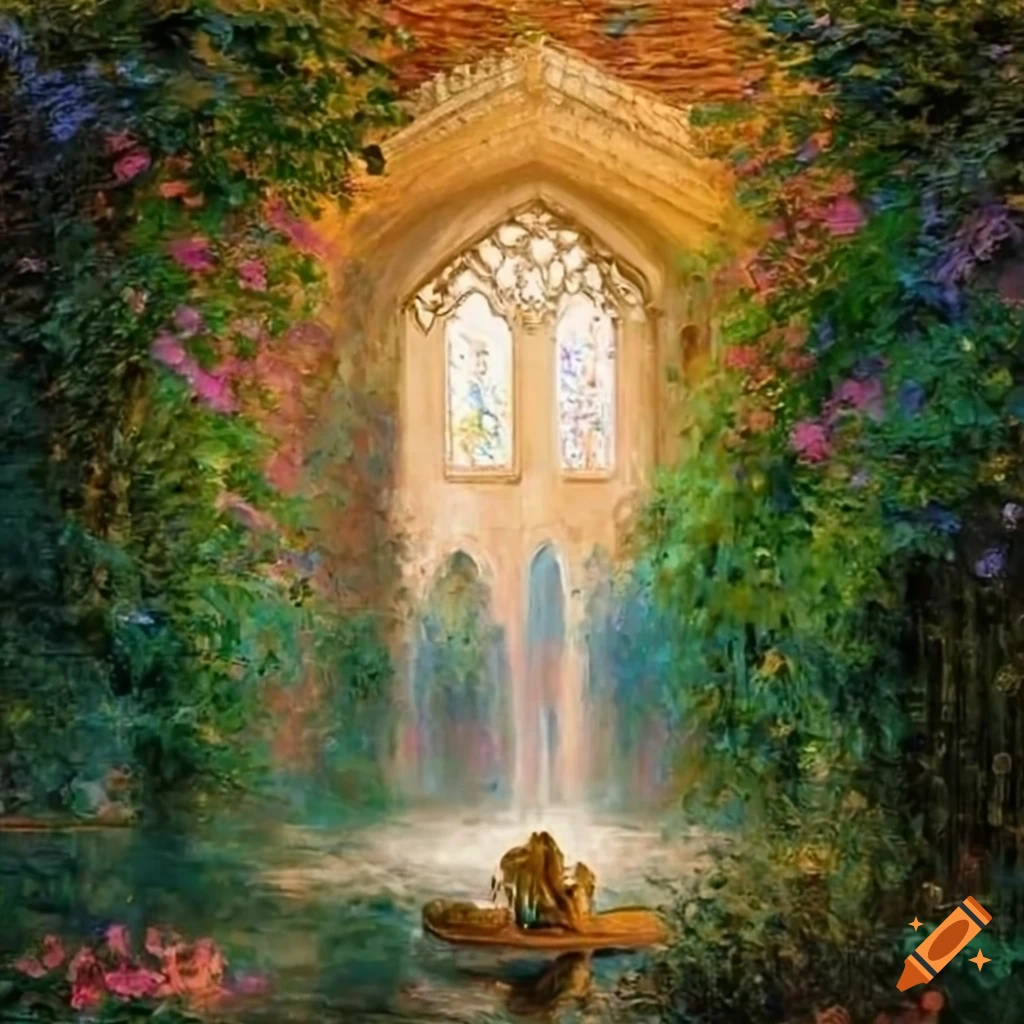 Monet's victorian garden with angel statues