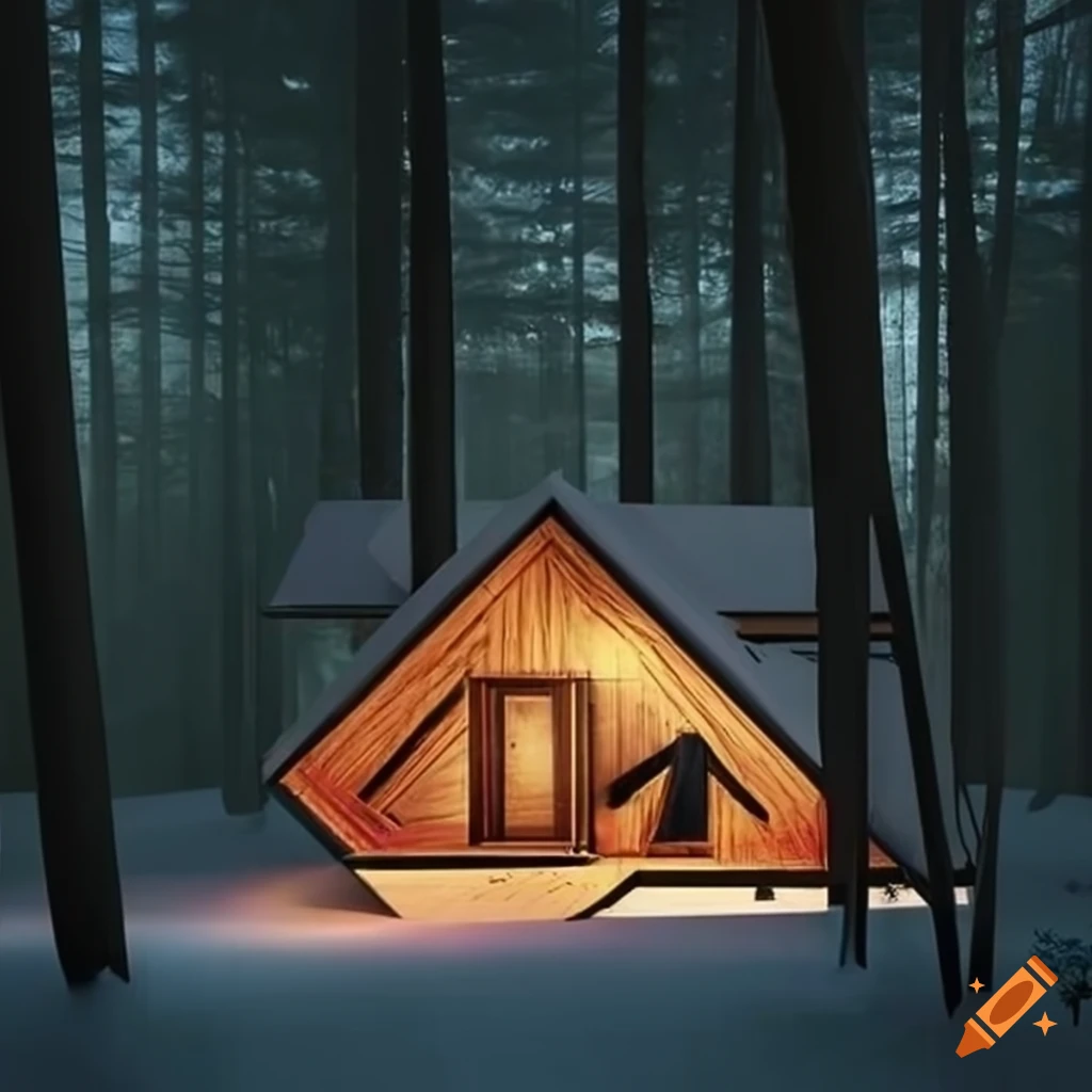 Futuristic cabin in the woods