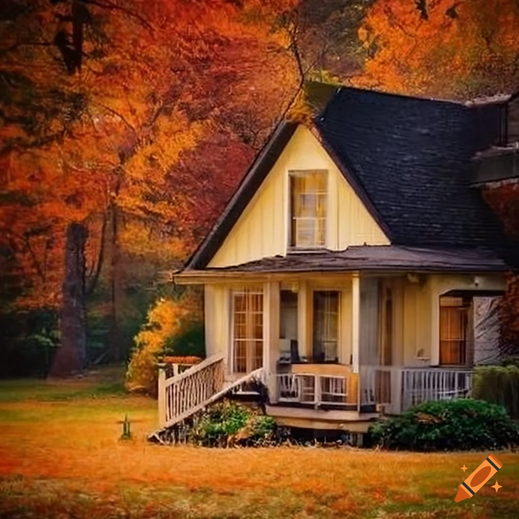Photo realistic image of a cute cottage in the fall