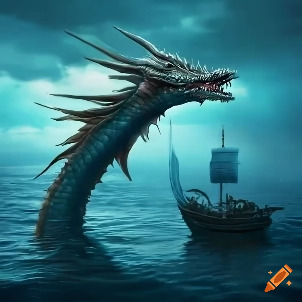 Majestic long huge dragon like blue serpant with sharp teeth no legs or ...
