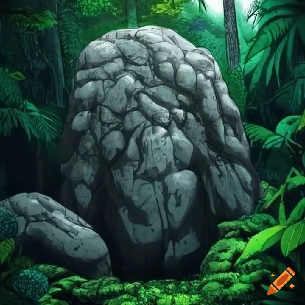 Manga-style gray rock in the jungle
