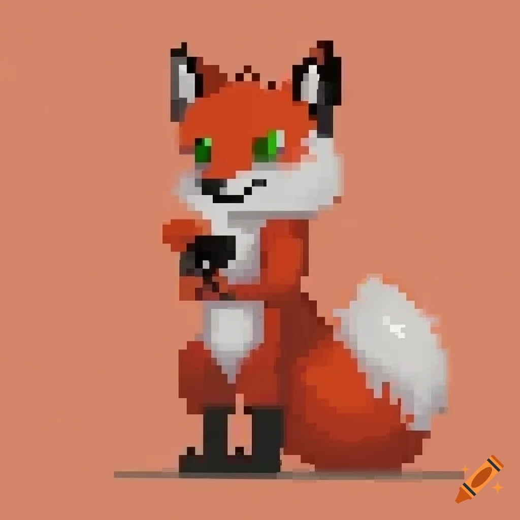 Pixel art of a cute anthro red fox on Craiyon