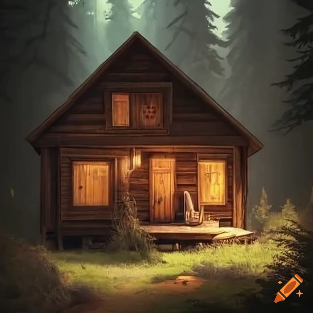 Spooky cabin in the woods on Craiyon