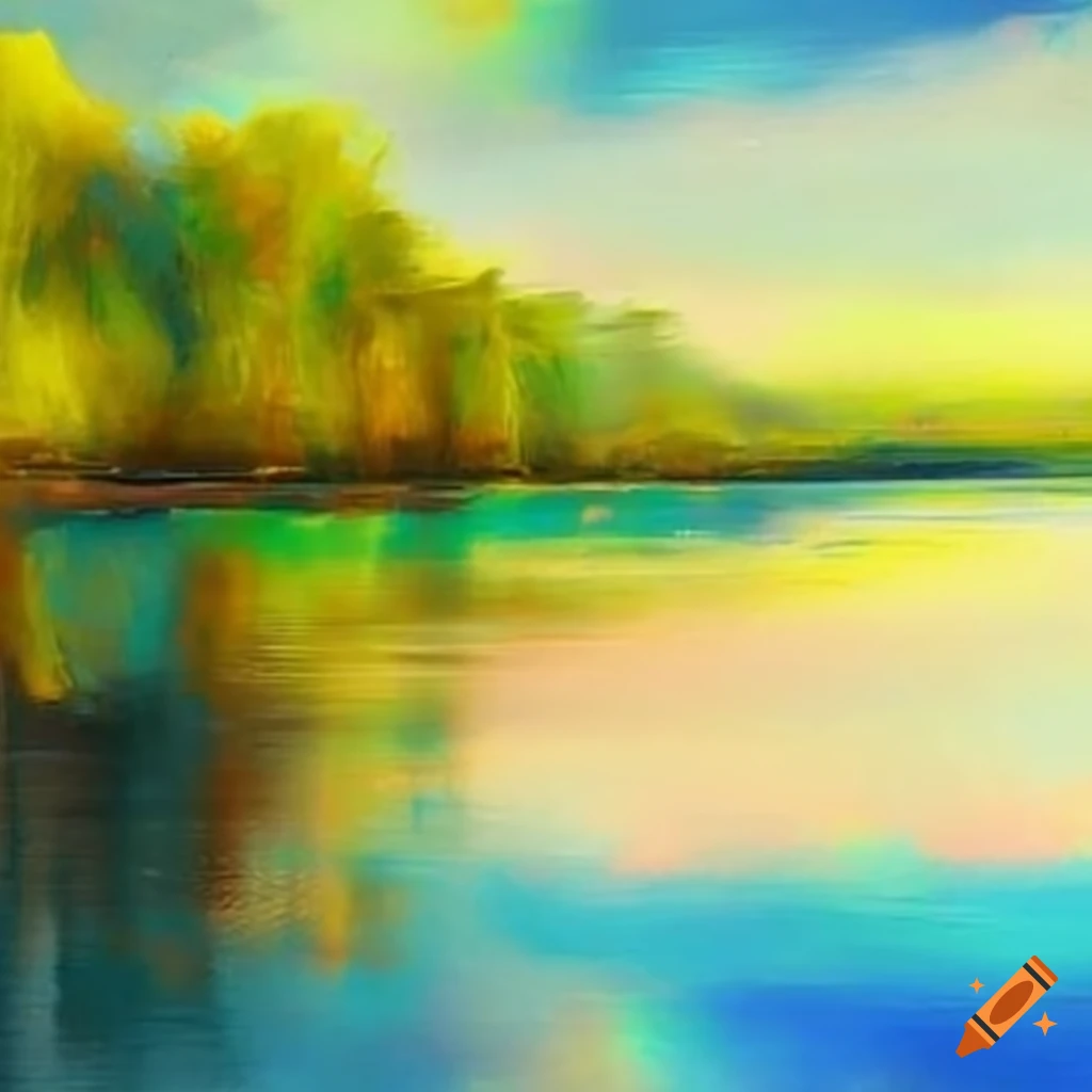 Abstract painting of trees and river reflections on Craiyon