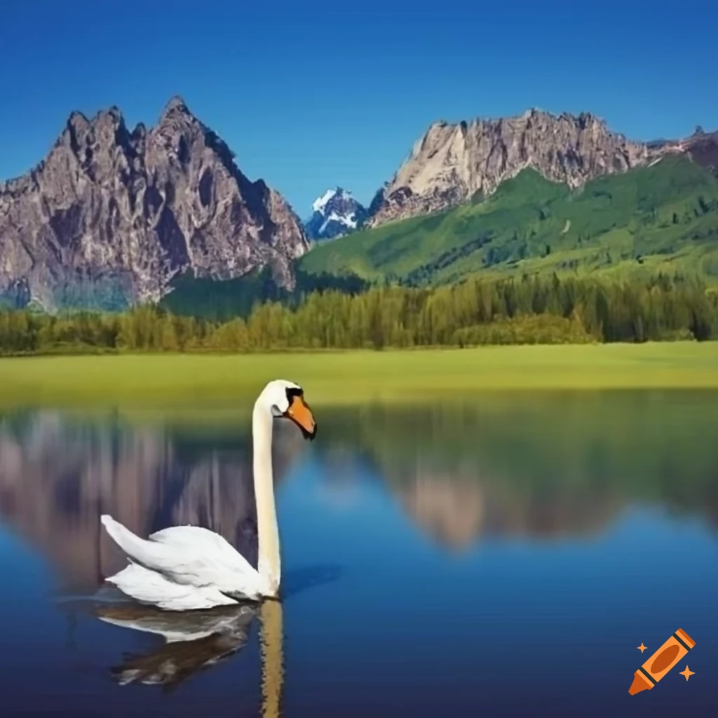 Illustration of a swan and mountains on Craiyon