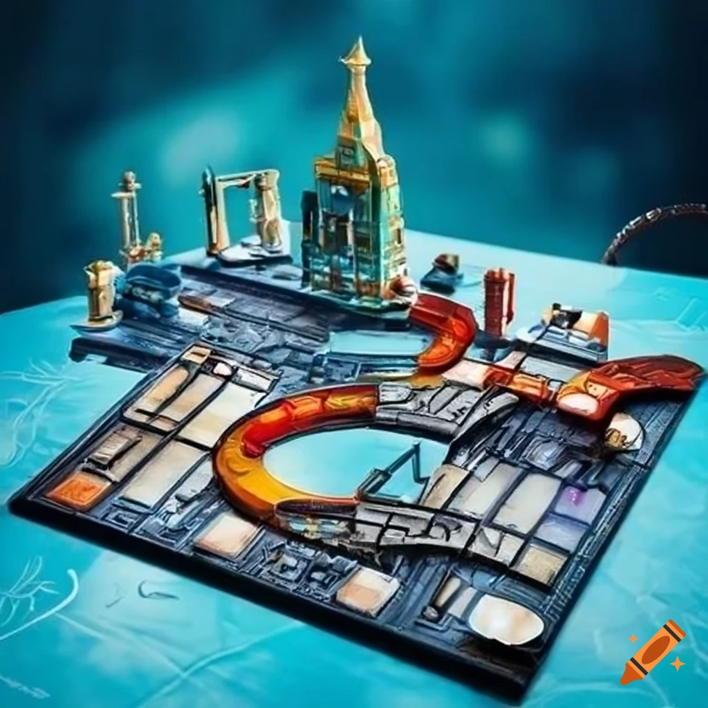 Tabletop game with transit system map and skytrain miniatures