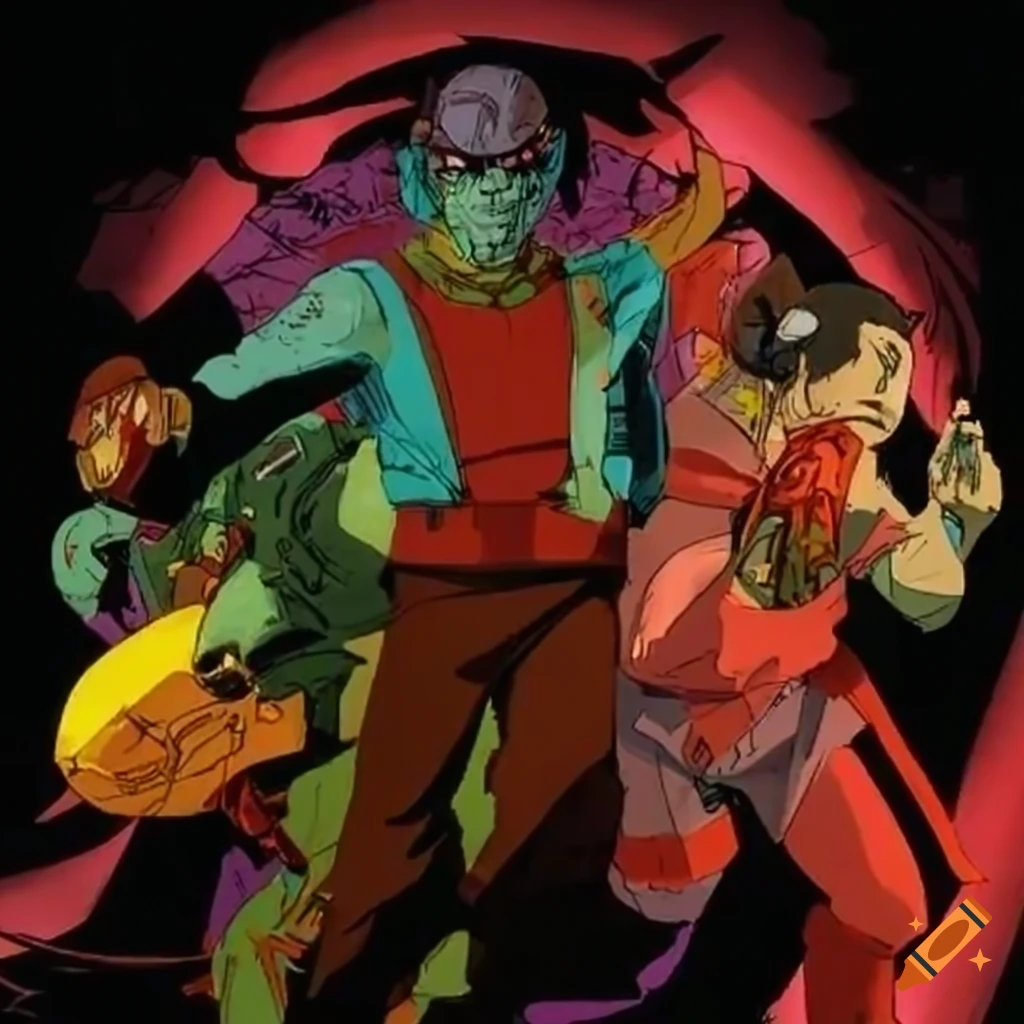 Artwork of male warriors fighting fascist zombies in giant robots on ...