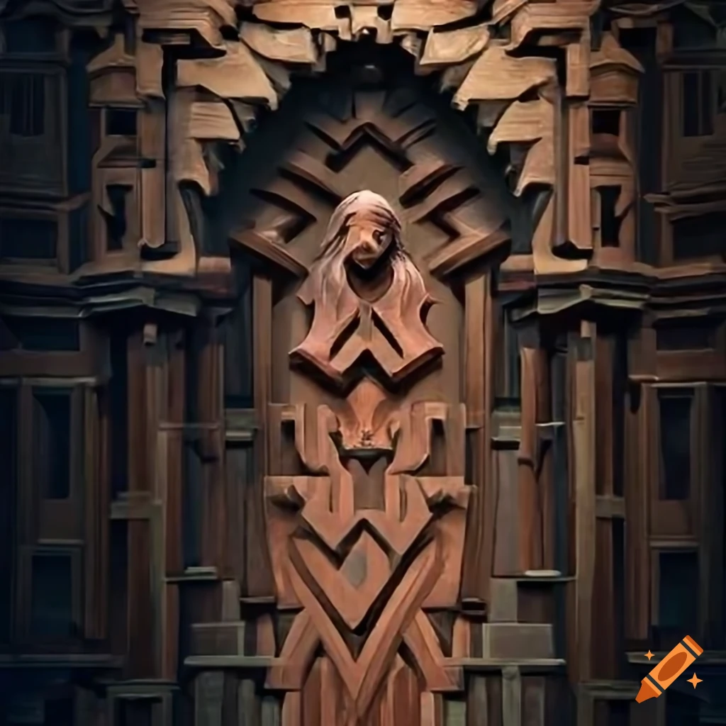 Detailed architectural carving with a zelda game motif