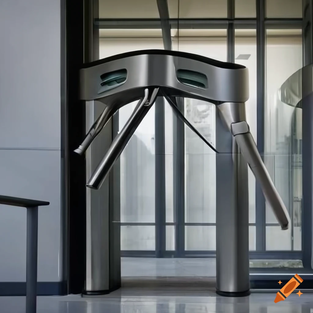 Modern turnstile gate at a corporate entrance on Craiyon