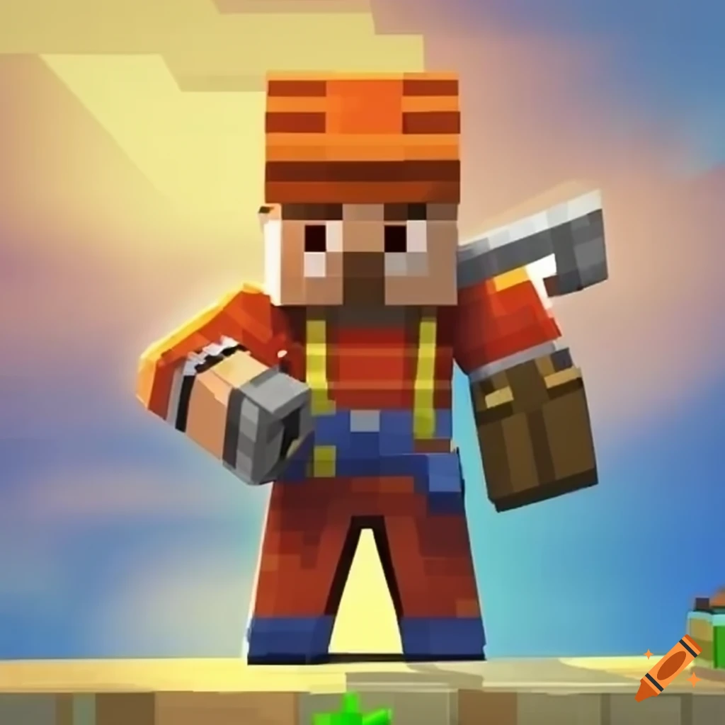 Builder constructing in minecraft style on Craiyon