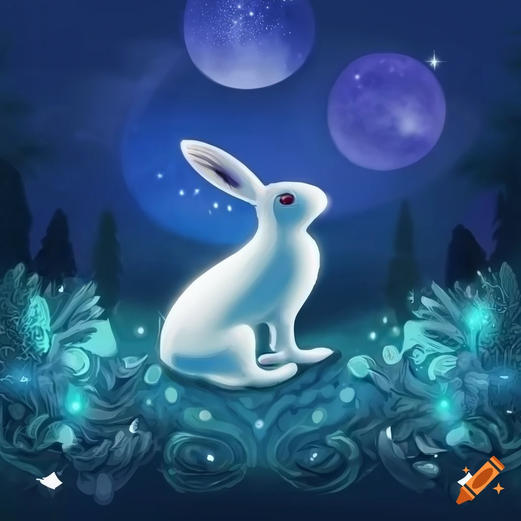 Digital art of a moongazing hare against a night sky on Craiyon