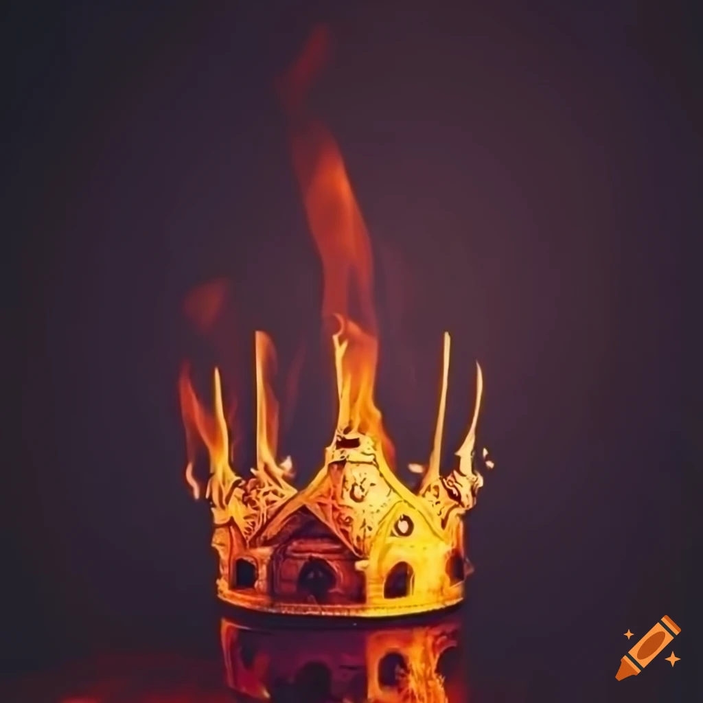Flaming medieval crown on black stone background on Craiyon