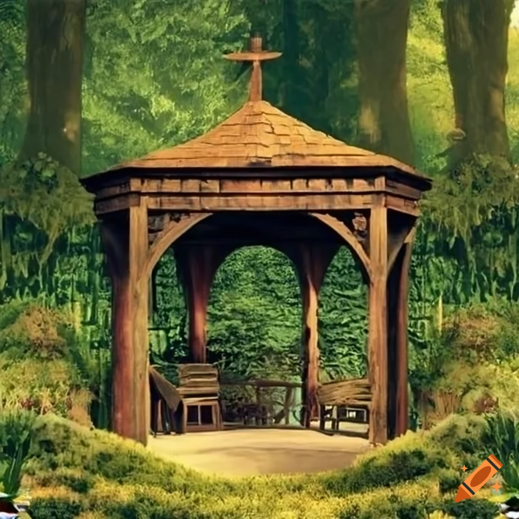 Gazebo in a medieval secret garden on Craiyon