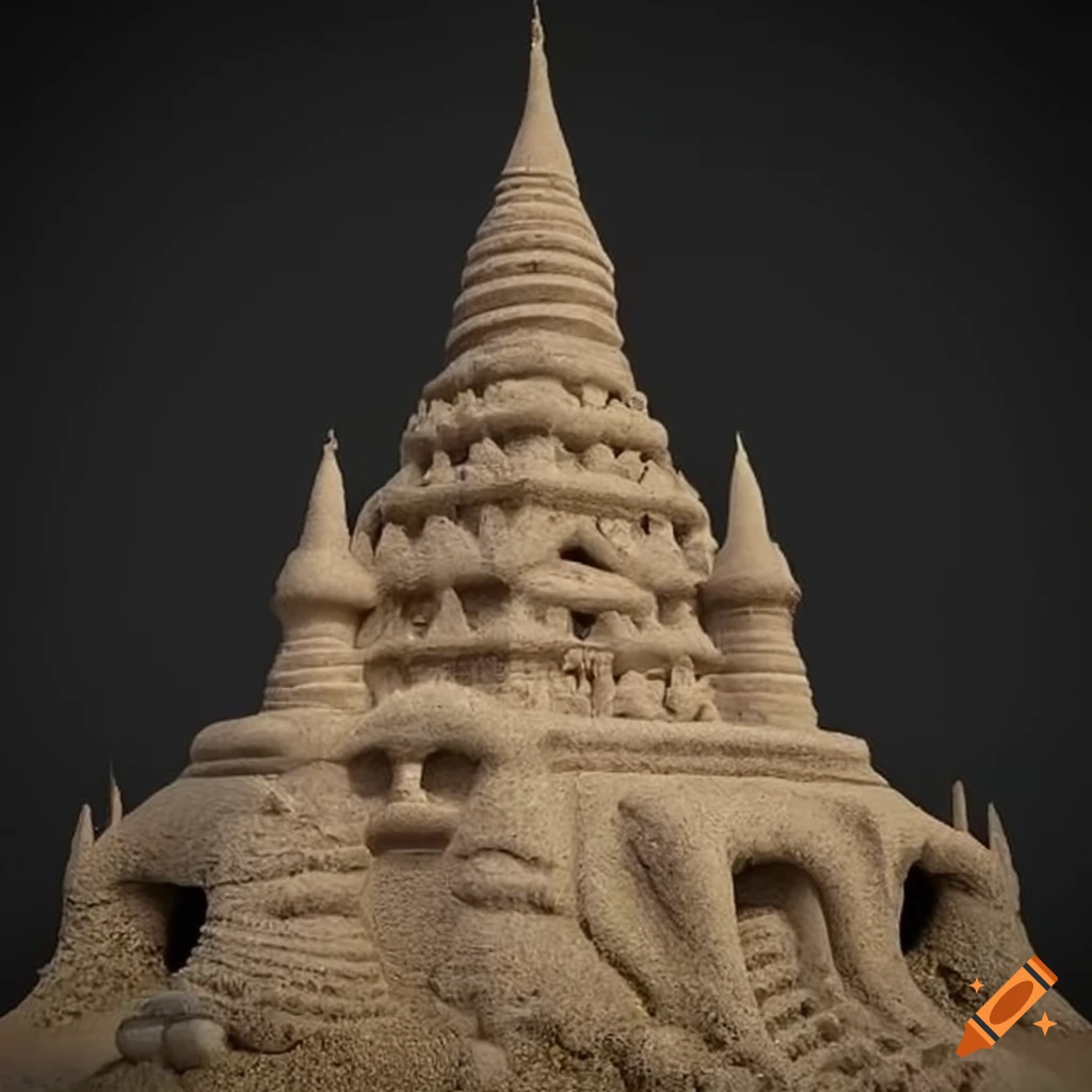 Artistic depiction of a unique sand temple on Craiyon