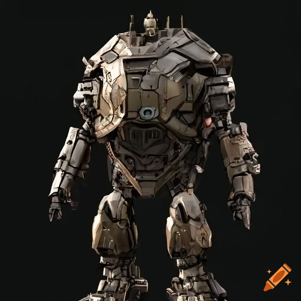 Front view of a fat armored robot by Noriyoshi Ohrai on Craiyon