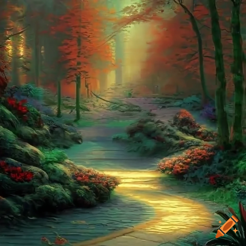 Detailed painting of a mystical forest path on Craiyon