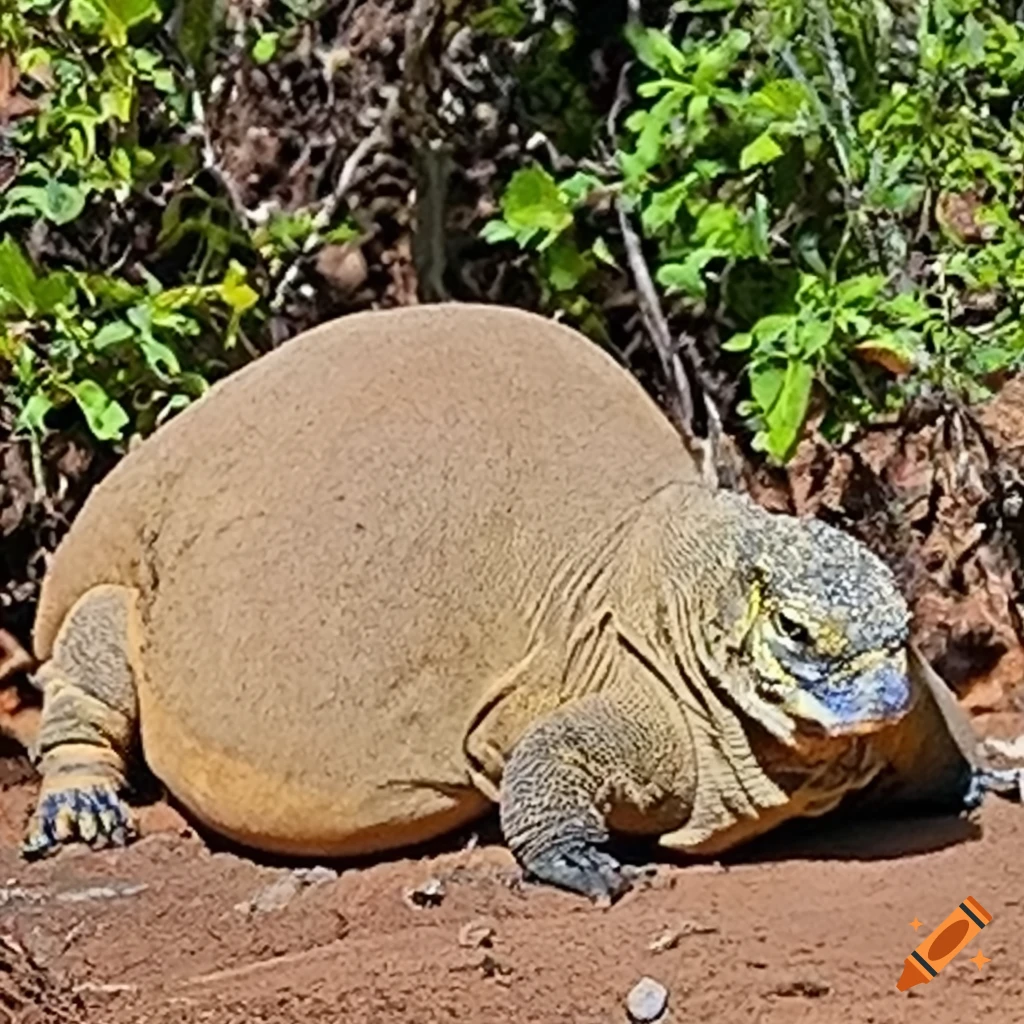 Illustration of a overweight anthropomorphic komodo dragon on Craiyon