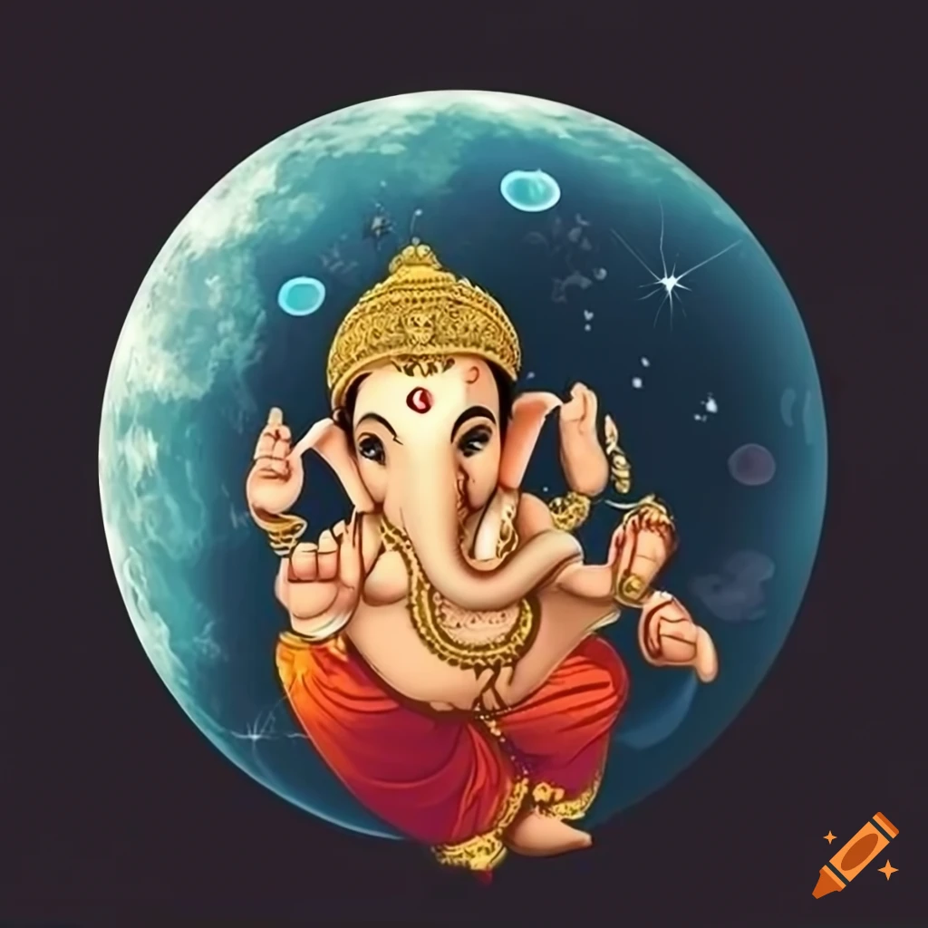 Minimalistic depiction of ganesha and the moon on Craiyon