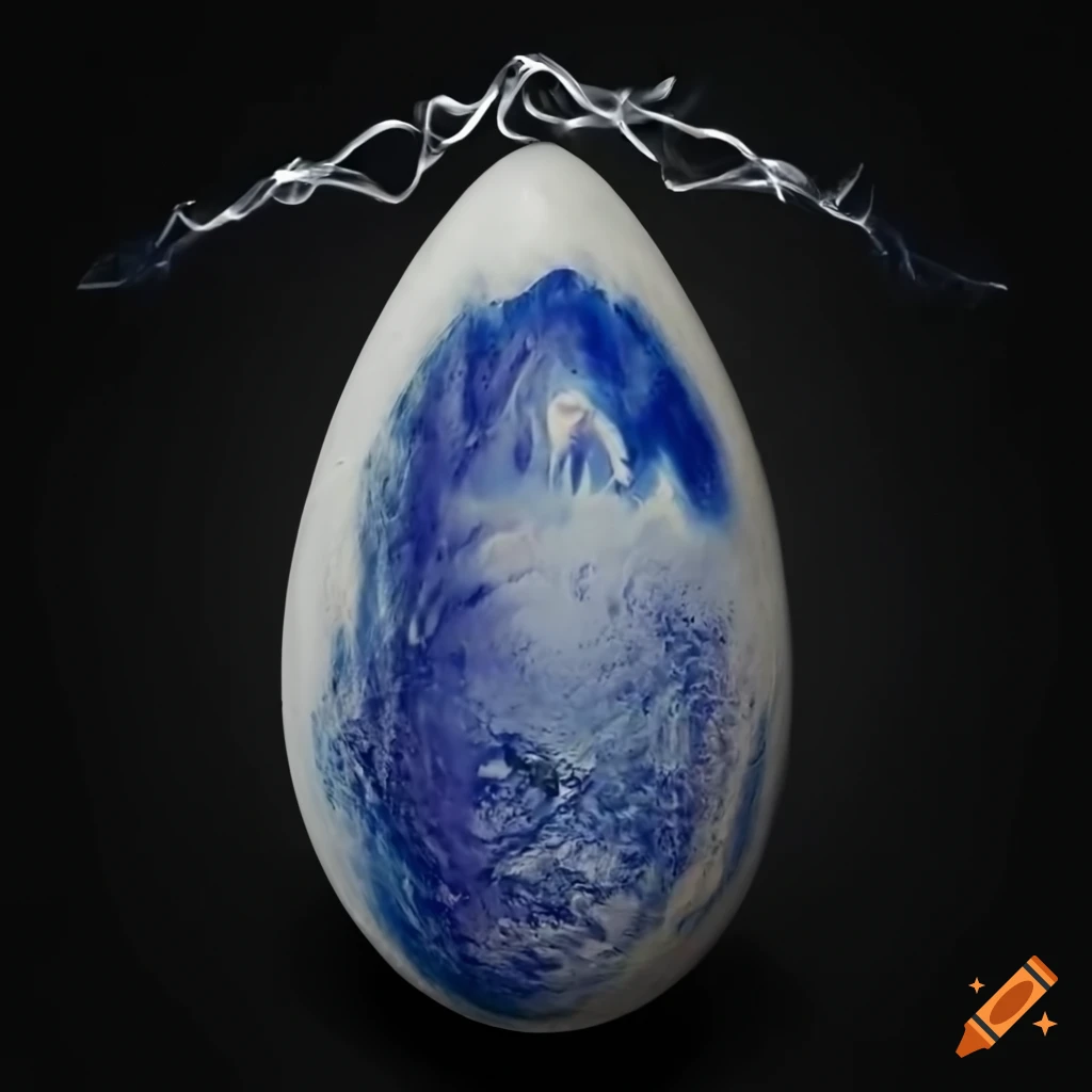 Hyperrealistic depiction of a cracked egg with unique accessories on ...