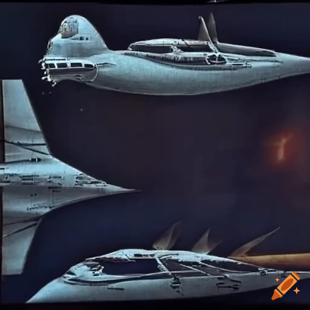 1995 photo of a metallic ufo in a dimly lit aircraft hanger on Craiyon