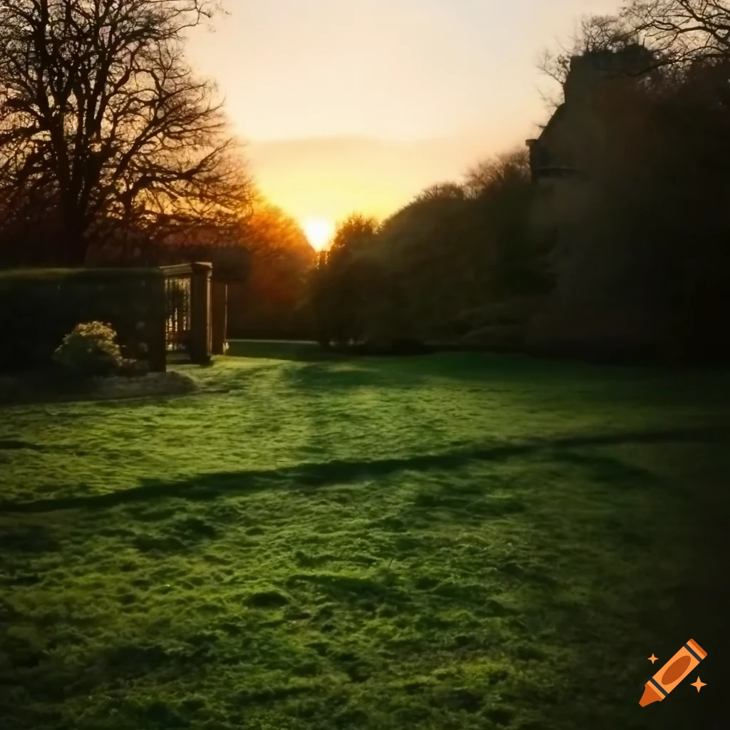 Sunset view of gardens in knighton park, leicester, england