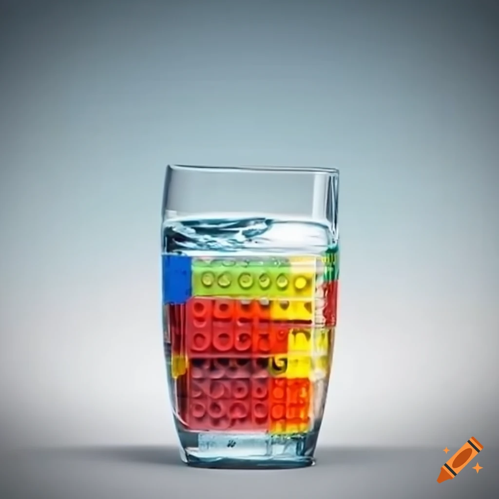Glass of water with lego on Craiyon