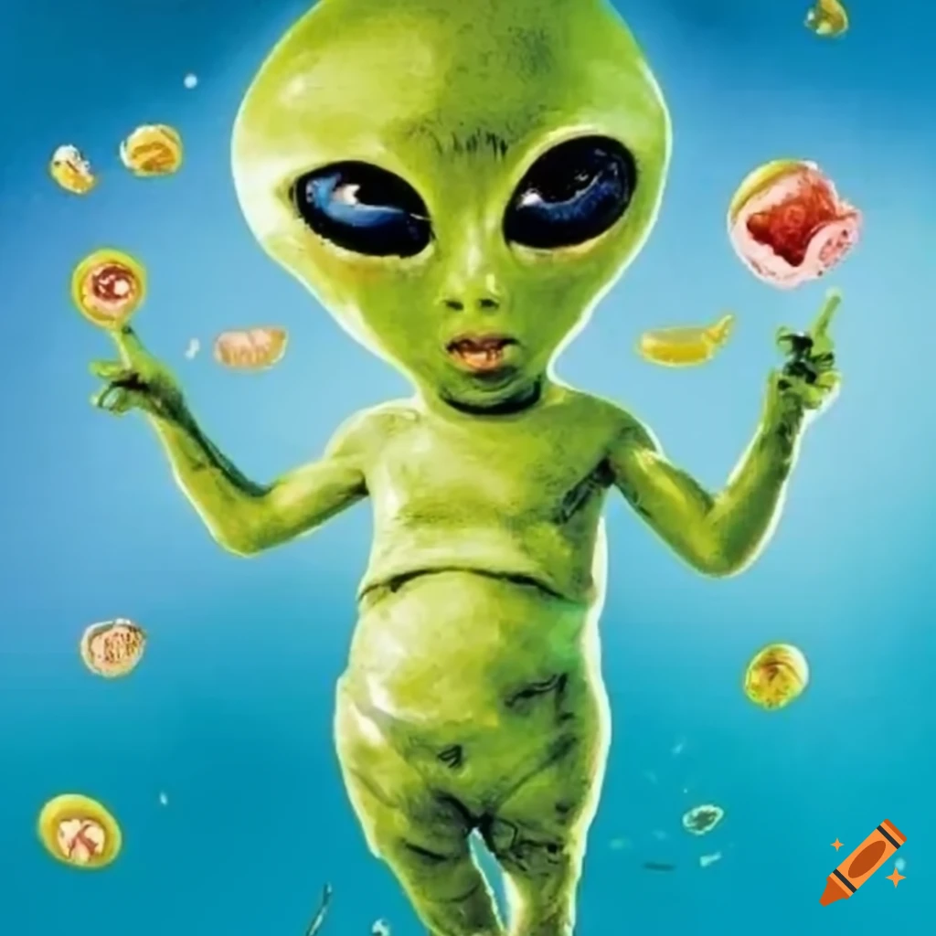 Magazine ad for alien cereal in the style of norman rockwell