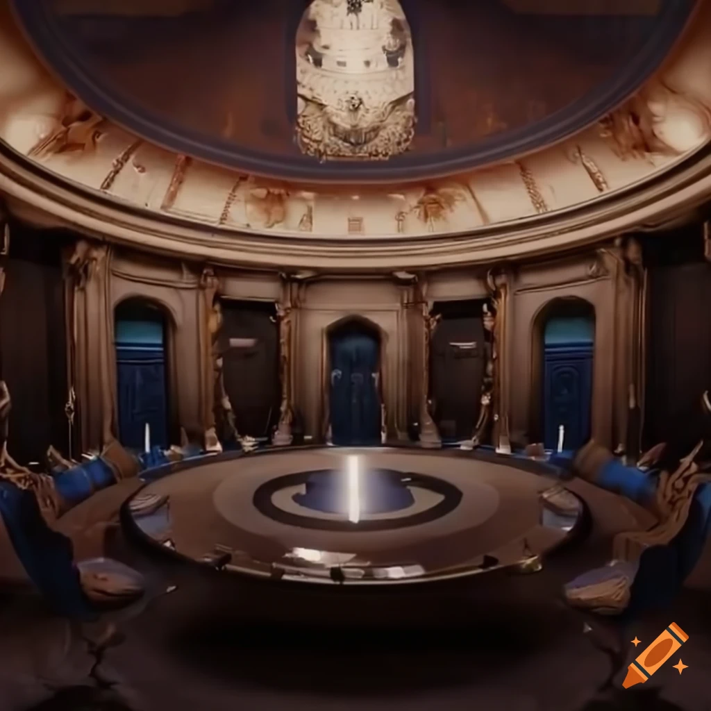 Epic scene of presidents meeting around a round table on Craiyon