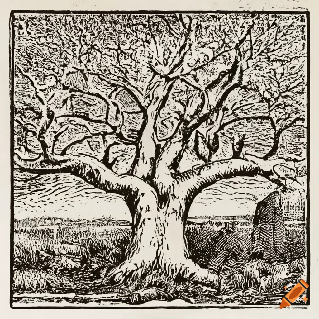 Engraving of large tree trunks on Craiyon