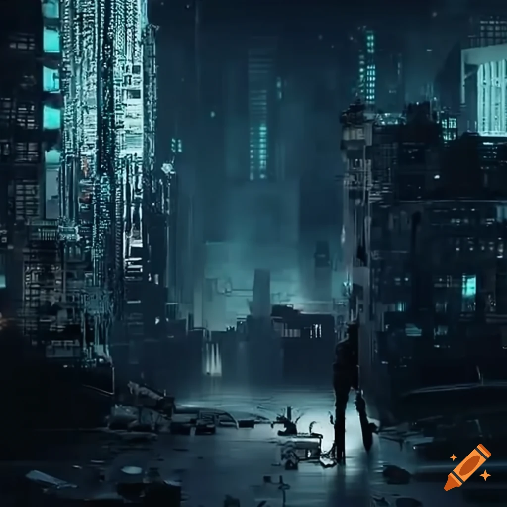 Dystopian artwork of a robot destroying a city on Craiyon